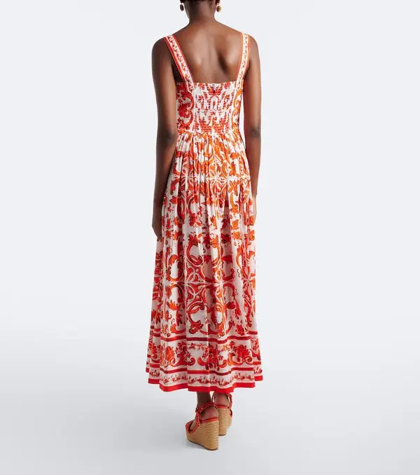 Dolce & Gabbana Majolica Print Cotton Poplin Maxi Dress - Orange