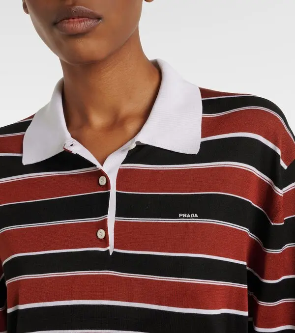 Prada Striped Silk Polo Shirt - Brown