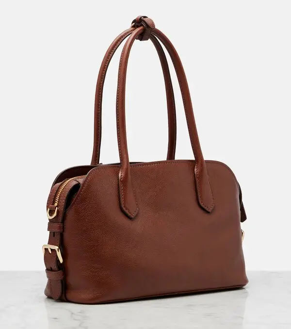 Prada Signet Medium Leather Bowling Bag - Brown