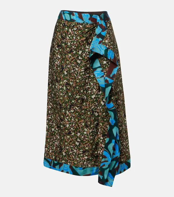 Dries Van Noten Printed Ruffled Midi Skirt