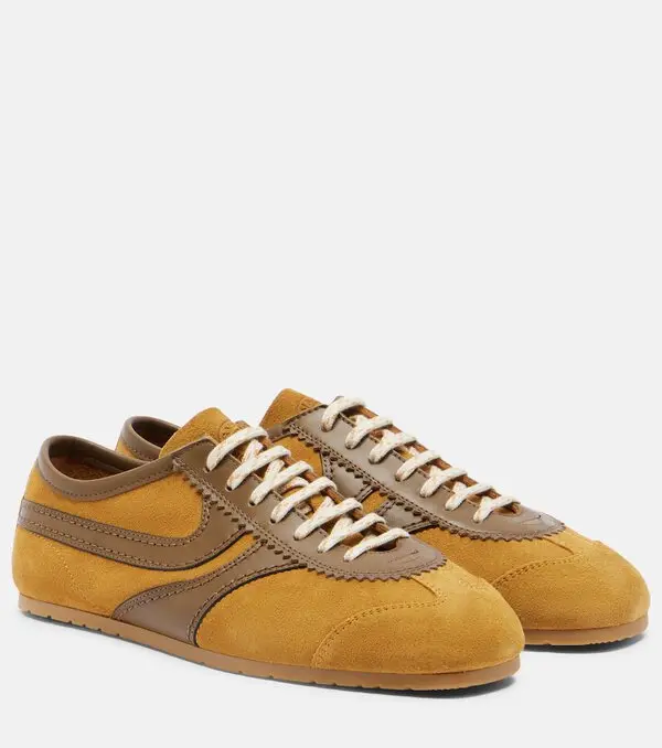 Dries Van Noten Suede And Leather Trimmed Lace-up Sneakers - Yellow