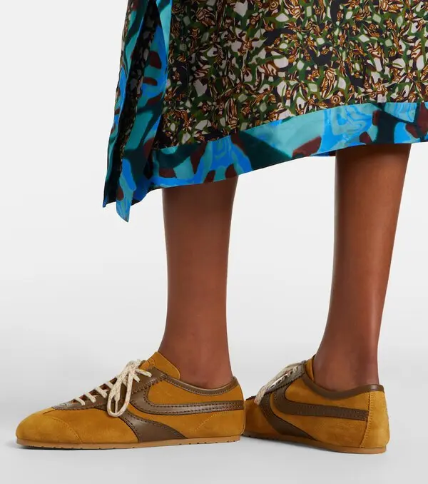 Dries Van Noten Suede And Leather Trimmed Lace-up Sneakers - Yellow