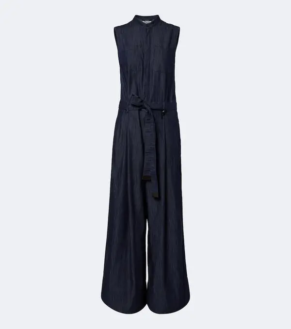 Max Mara Denim Wide Leg Jumpsuit - Blue