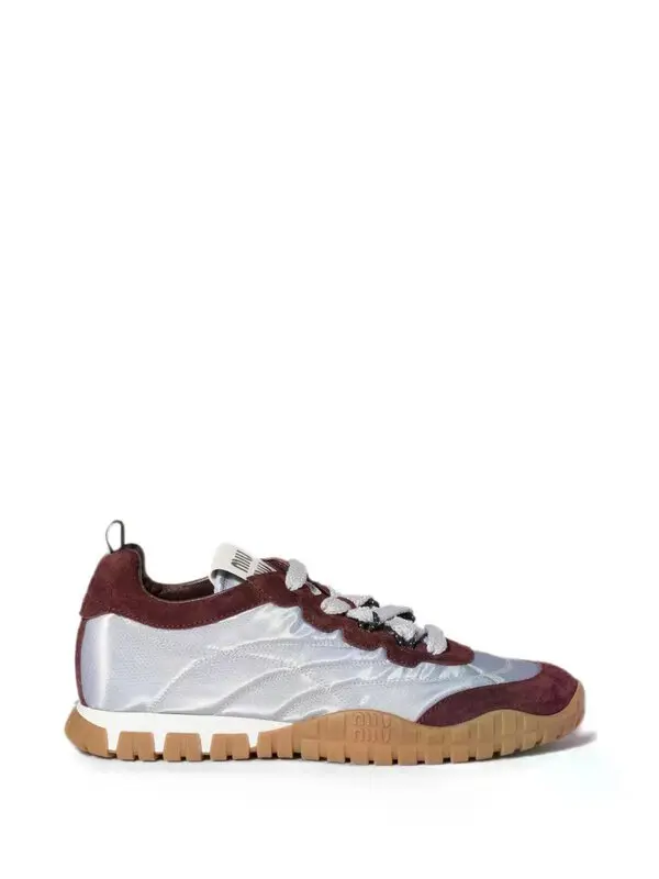 Miu Miu Technical Fabric And Suede Tyre Sneakers - Silver