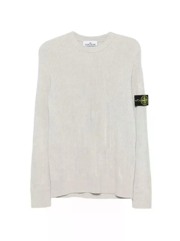 Stone Island Logo Patch Ribbed Knit Sweater - Grey