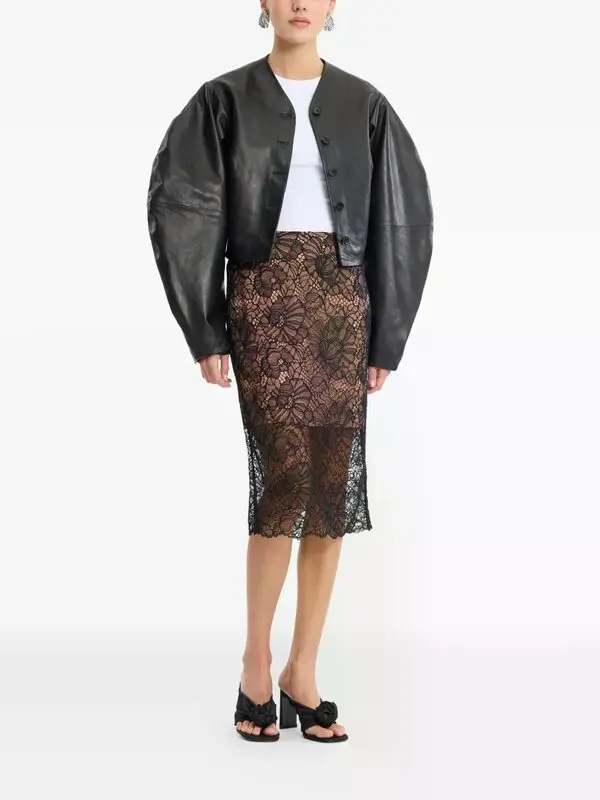 ROTATE BY BIRGER CHRISTENSEN Leather Jacket With Puff Sleeves