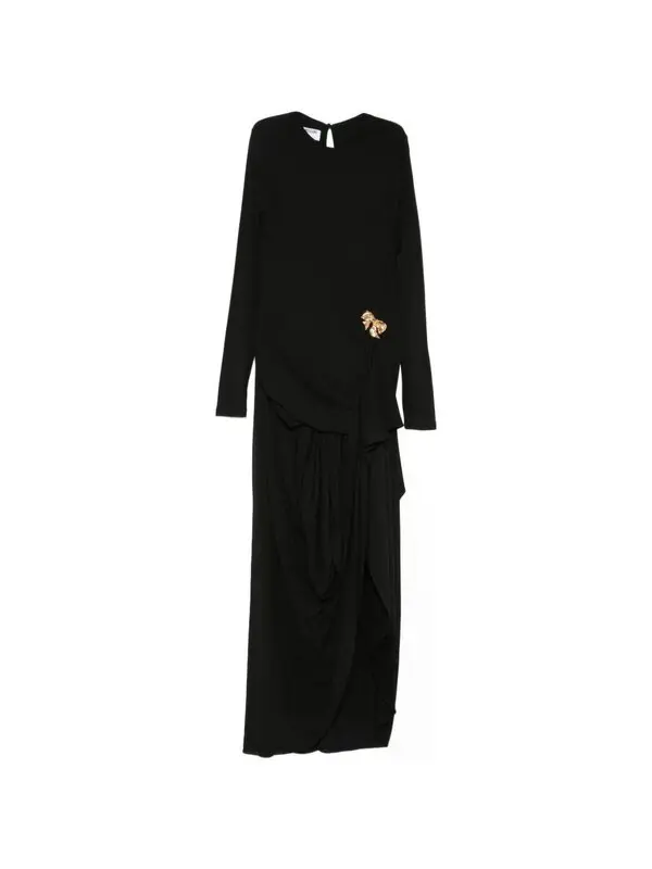 Moschino Draped Maxi Dress With Gold-tone Bow Detail - Black
