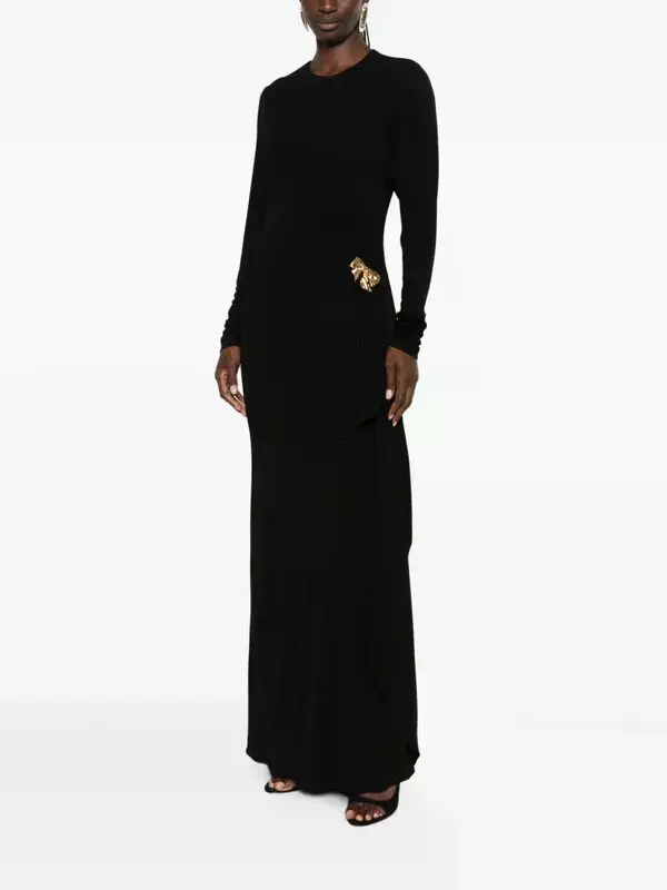 Moschino Draped Maxi Dress With Gold-tone Bow Detail