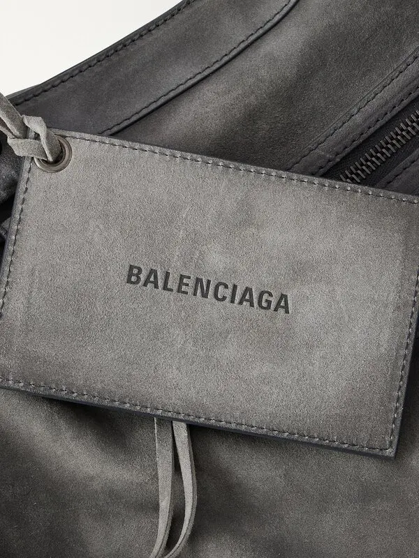 Balenciaga Le City Medium Embellished Suede Shoulder Bag - Gray