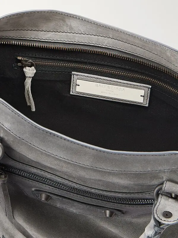 Balenciaga Le City Medium Embellished Suede Shoulder Bag - Gray