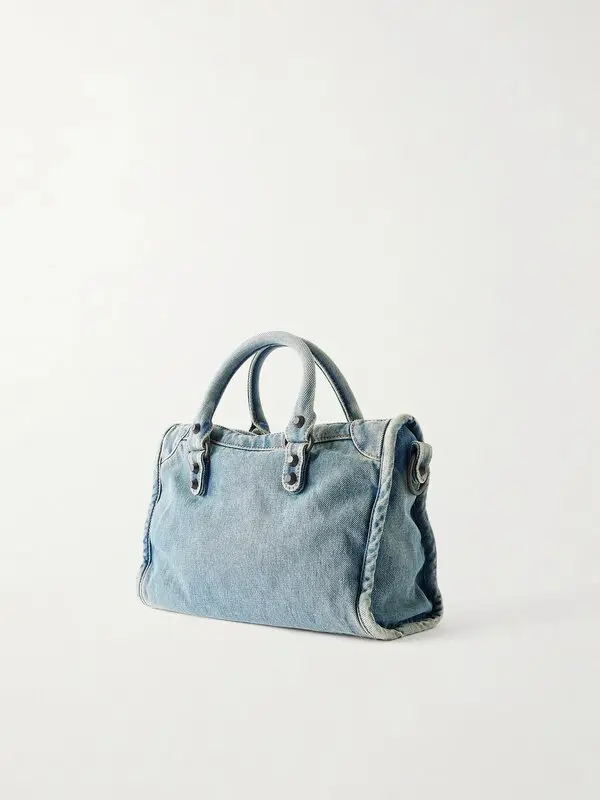 Balenciaga Le City Small Embellished Denim Shoulder Bag - Blue