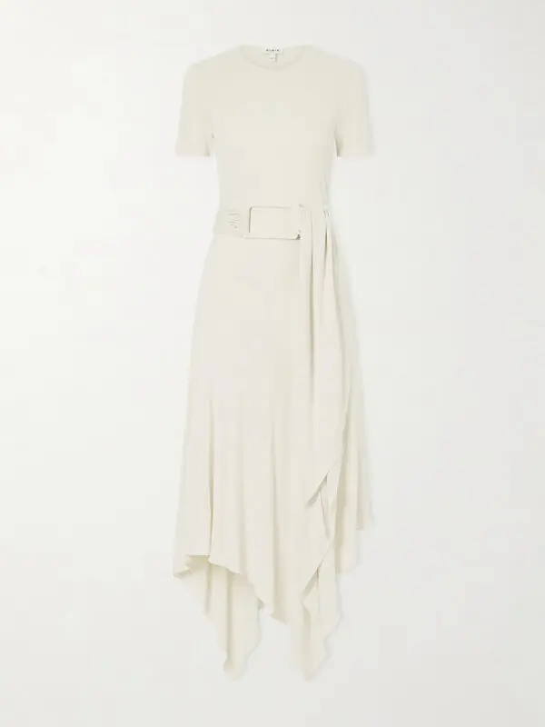 Alaïa Belted Asymmetrical Jersey Midi Dress - Neutrals
