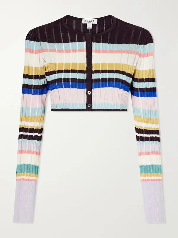 Alaïa Cropped Striped Ribbed-knit Cardigan - Multi