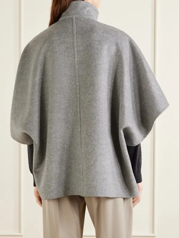 Max Mara Buckled Leather-trimmed Cashmere Cape - Gray