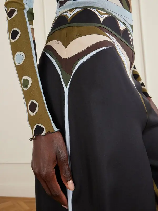 Emilio Pucci Printed Silk-twill Wide-leg Pants - Black