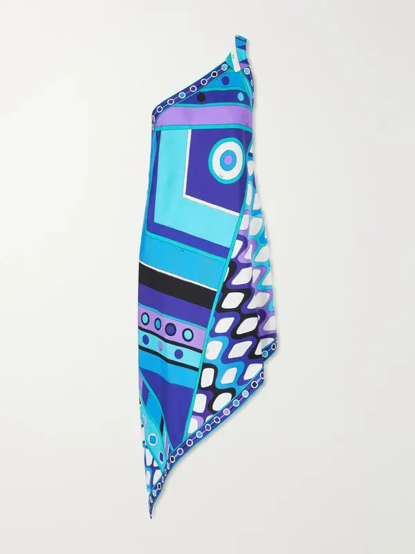 Emilio Pucci Printed Asymmetrical One-shoulder Silk Dress - Blue