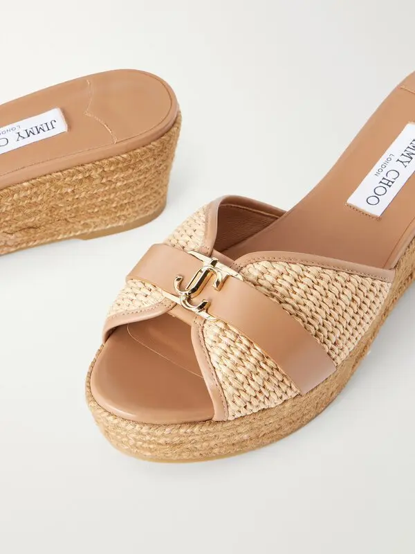 JIMMY CHOO Leda 50 Leather-trimmed Raffia Platform Espadrilles