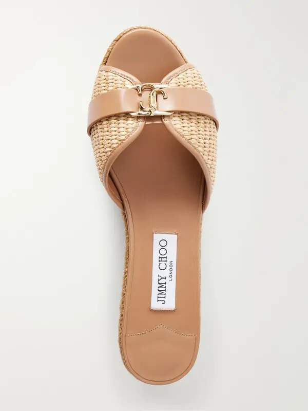 JIMMY CHOO Leda 50 Leather-trimmed Raffia Platform Espadrilles