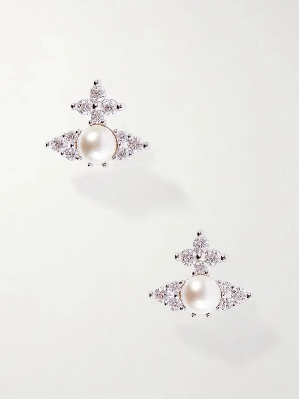 VIVIENNE WESTWOOD Orb Pearl And Crystal Stud Earrings - Silver