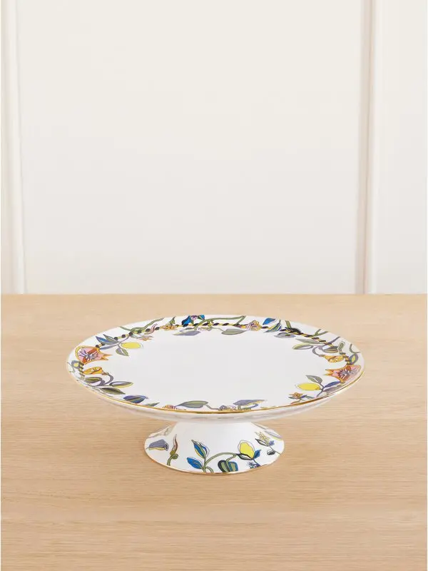 La DoubleJ Gold-plated Painted Porcelain Cake Stand - Multi