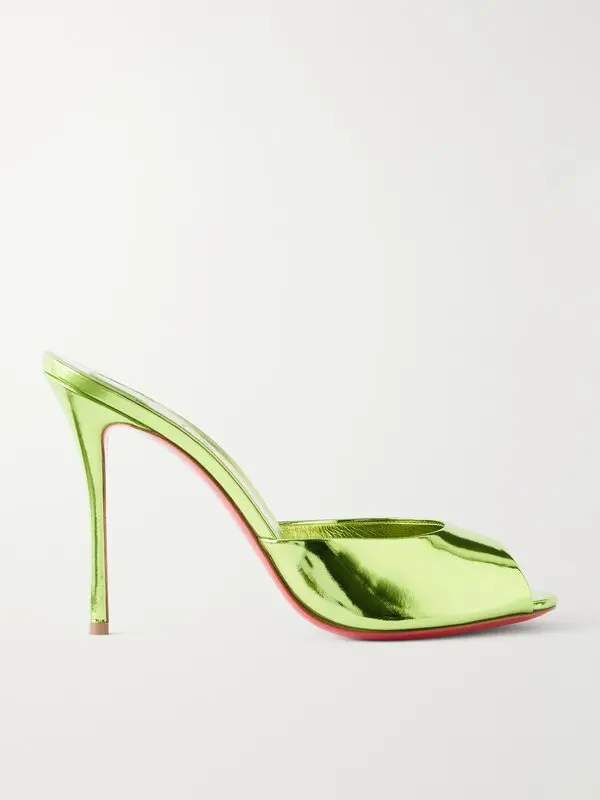 CHRISTIAN LOUBOUTIN Me Dolly 100 Metallic Leather Mules - Green