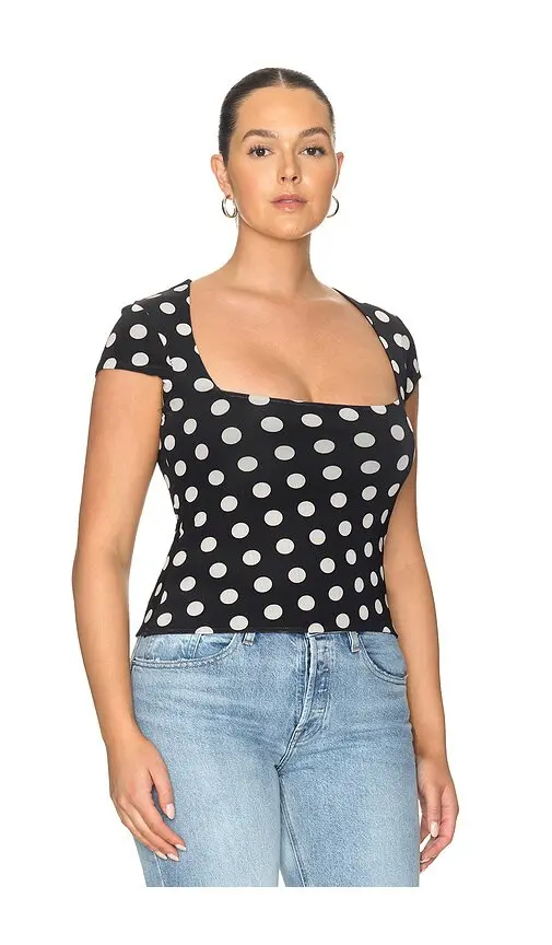 AFRM Polka Dot Mesh Top - Black