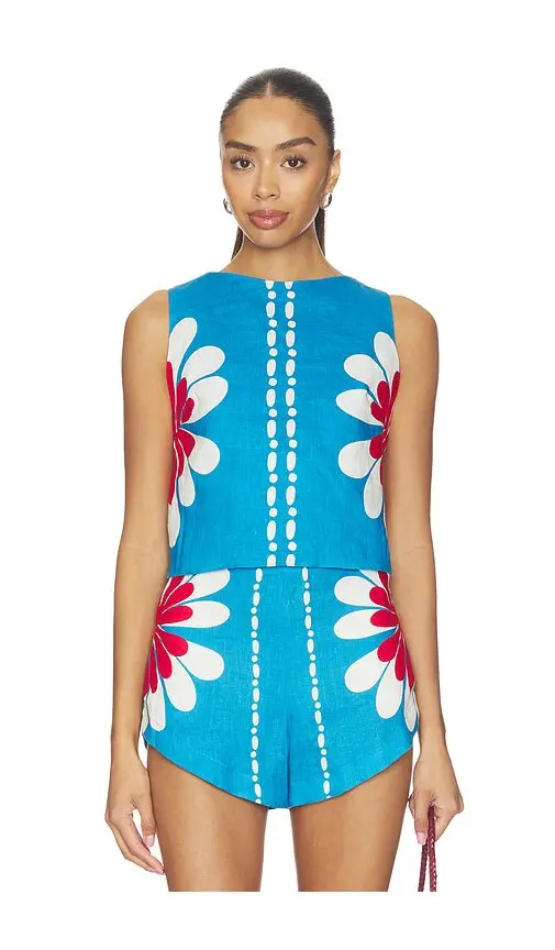 CALA DE LA CRUZ Sleeveless Printed Top - Blue