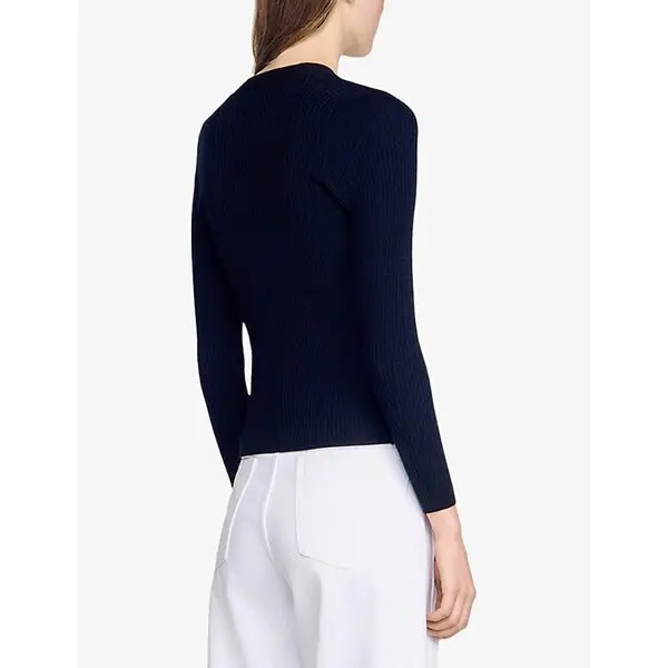 Sandro V-neck Lace Panel Knitted Cardigan