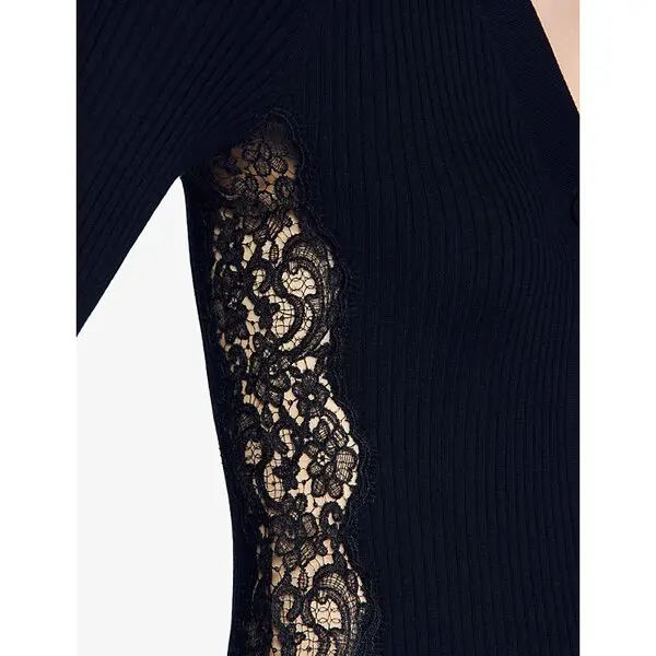 Sandro V-neck Lace Panel Knitted Cardigan