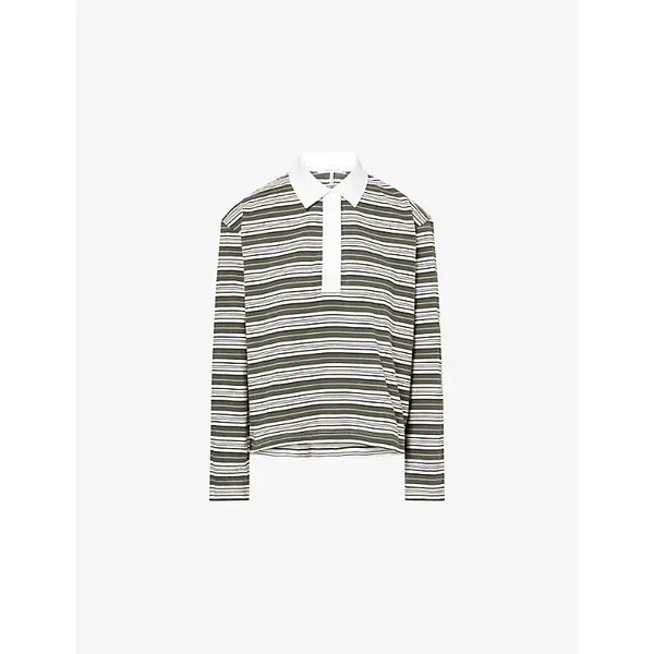 Rag & Bone Kelly Striped Cotton Polo Top - Greenmult