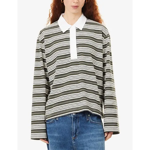 Rag & Bone Kelly Striped Cotton Polo Top - Greenmult