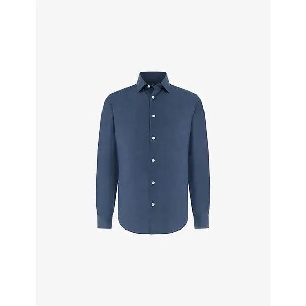Boggi Milano Long-sleeve Regular-fit Linen-blend Shirt - Blue