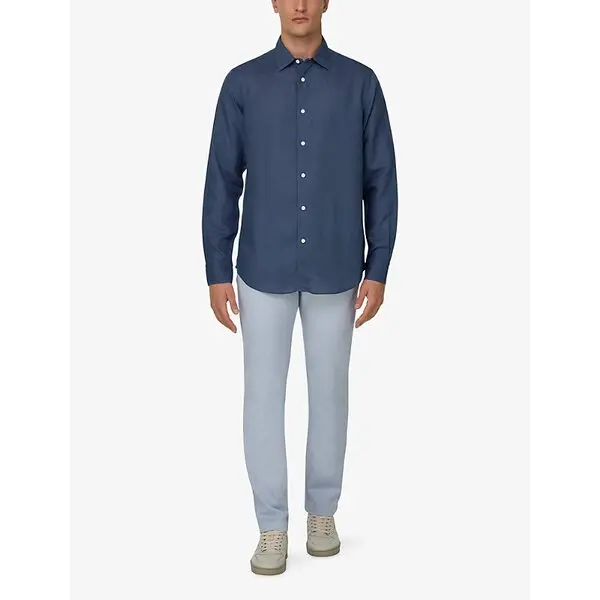 Boggi Milano Long-sleeve Regular-fit Linen-blend Shirt - Blue