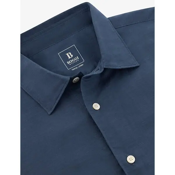 Boggi Milano Long-sleeve Regular-fit Linen-blend Shirt - Blue