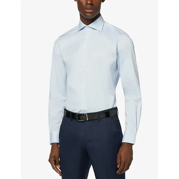 Boggi Milano Slim-fit Long-sleeved Stretch-cotton Shirt