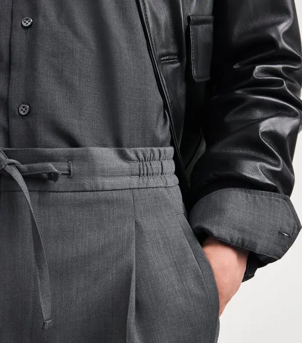 LARDINI Virgin Wool Drawstring Straight Trousers