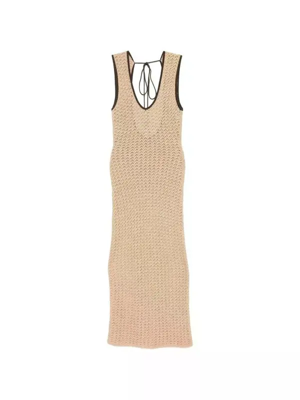 SIR. Crochet Knit Maxi Dress With Open Back - Neutrals
