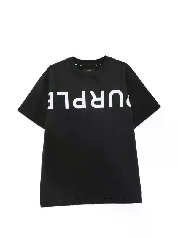 PURPLE BRAND Logo-print Distressed-effect T-shirt