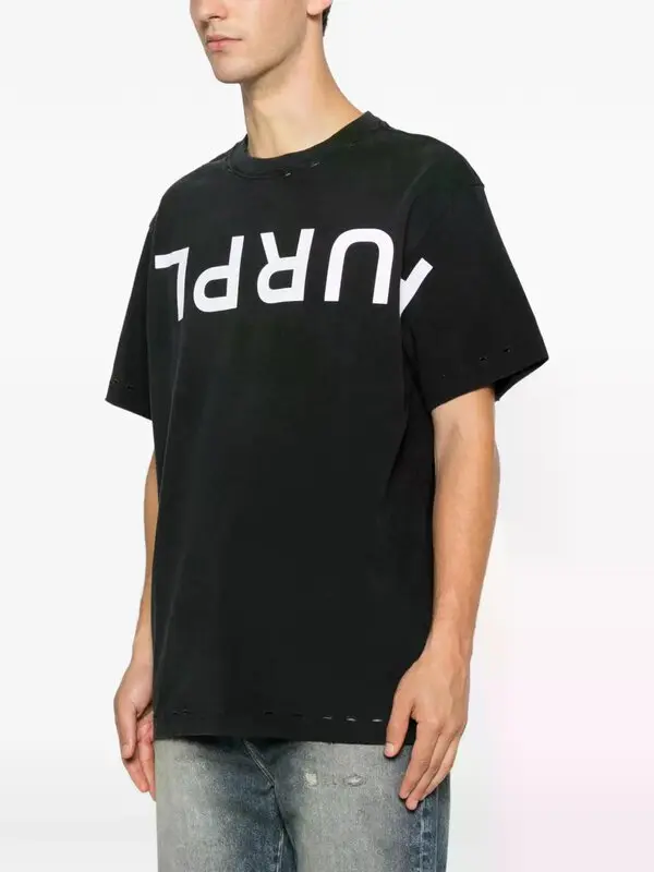 PURPLE BRAND Logo-print Distressed-effect T-shirt
