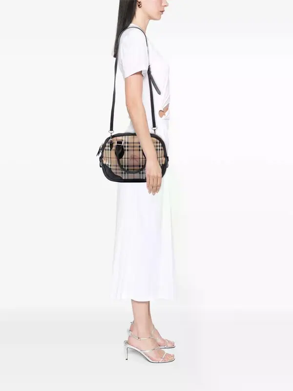 Burberry Haymarket Check Coated Canvas Orchard Bowling Bag Satchel - Neutrals