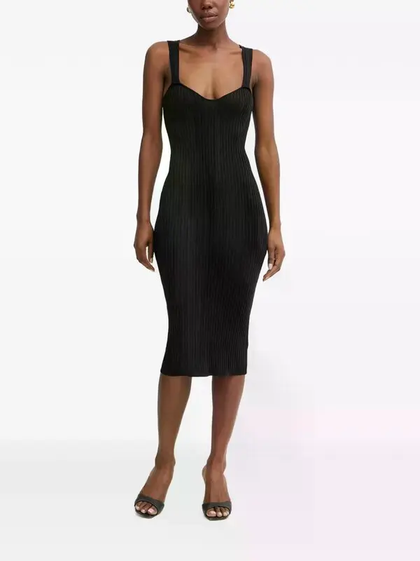 FRACOMINA Ribbed Knit Sweetheart Neck Sleeveless Midi Dress