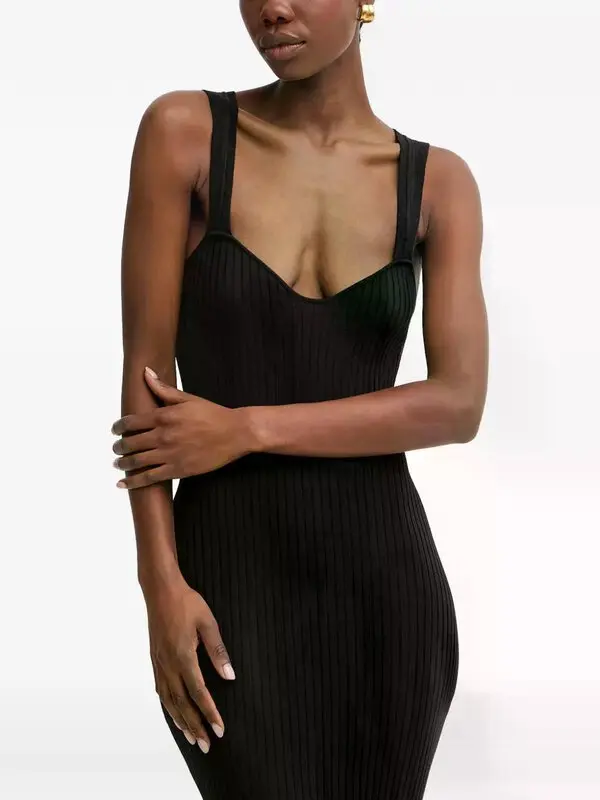 FRACOMINA Ribbed Knit Sweetheart Neck Sleeveless Midi Dress