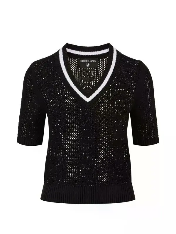 Iceberg Open-knit V-neck Sweater - Black