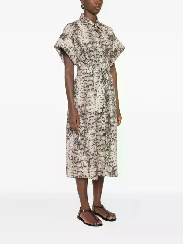 Pinko Snake-pattern Belted Midi Shirt Dress