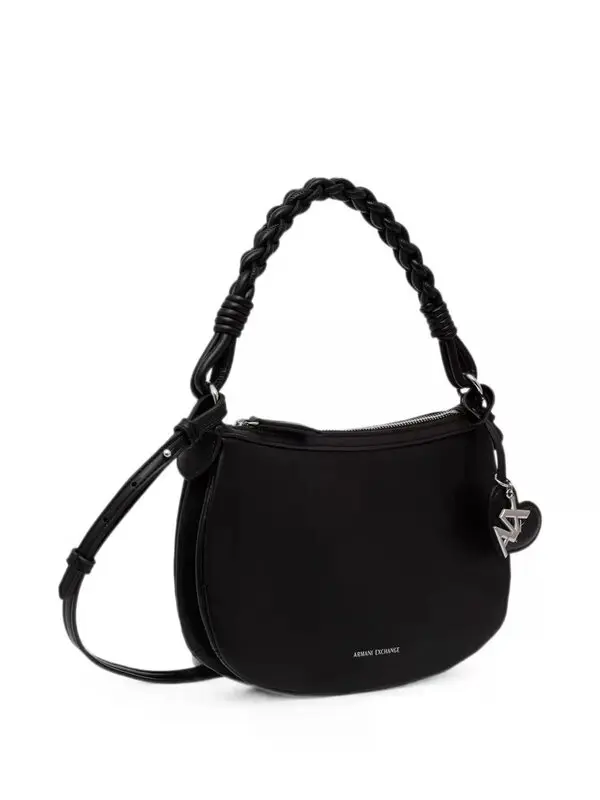 Armani Exchange Braided Handle Logo Charm Shoulder Bag - Black