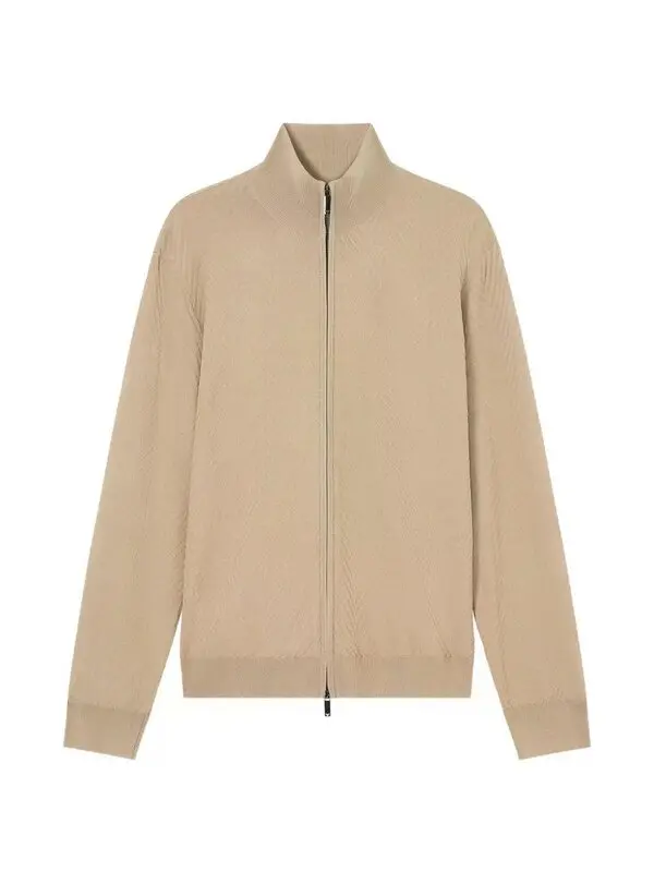 Emporio Armani Chevron-knit Zip-up Cardigan - Neutrals