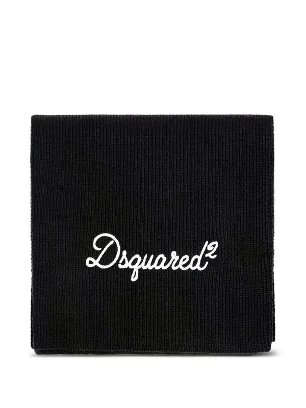 Dsquared2 Logo-embroidered Ribbed-knit Scarf - Black