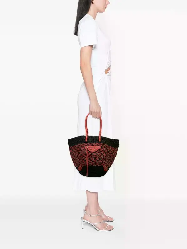 Balenciaga Raffia Motocross Classic Panier Basket Tote Bag - Black