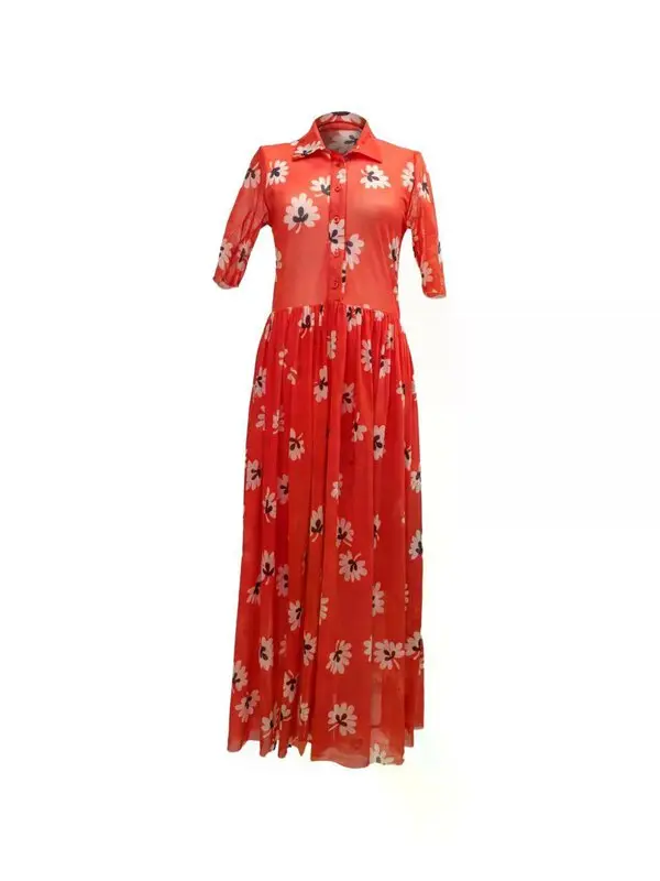 GANNI Tilden Floral-print Mesh Dress - Red