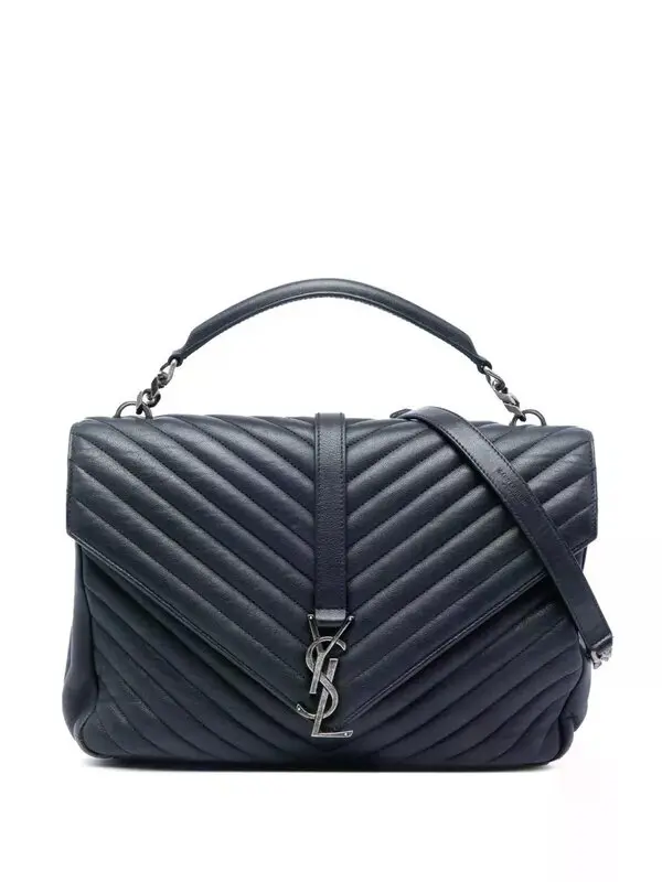 Saint Laurent Leather Monogram College Satchel - Blue